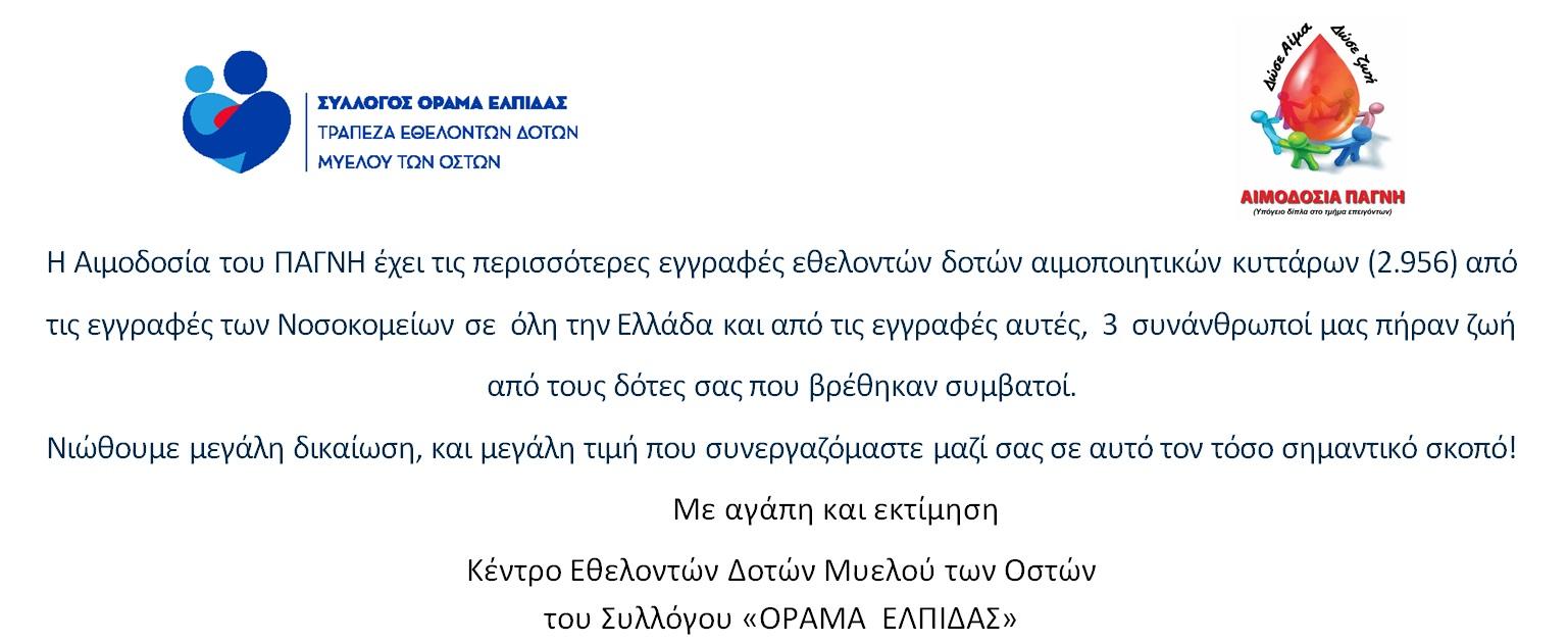 Πανελληνίως πρώτη η Αιμοδοσία ΠΑΓΝΗ σε εθελοντές δότες μυελού των οστών ...